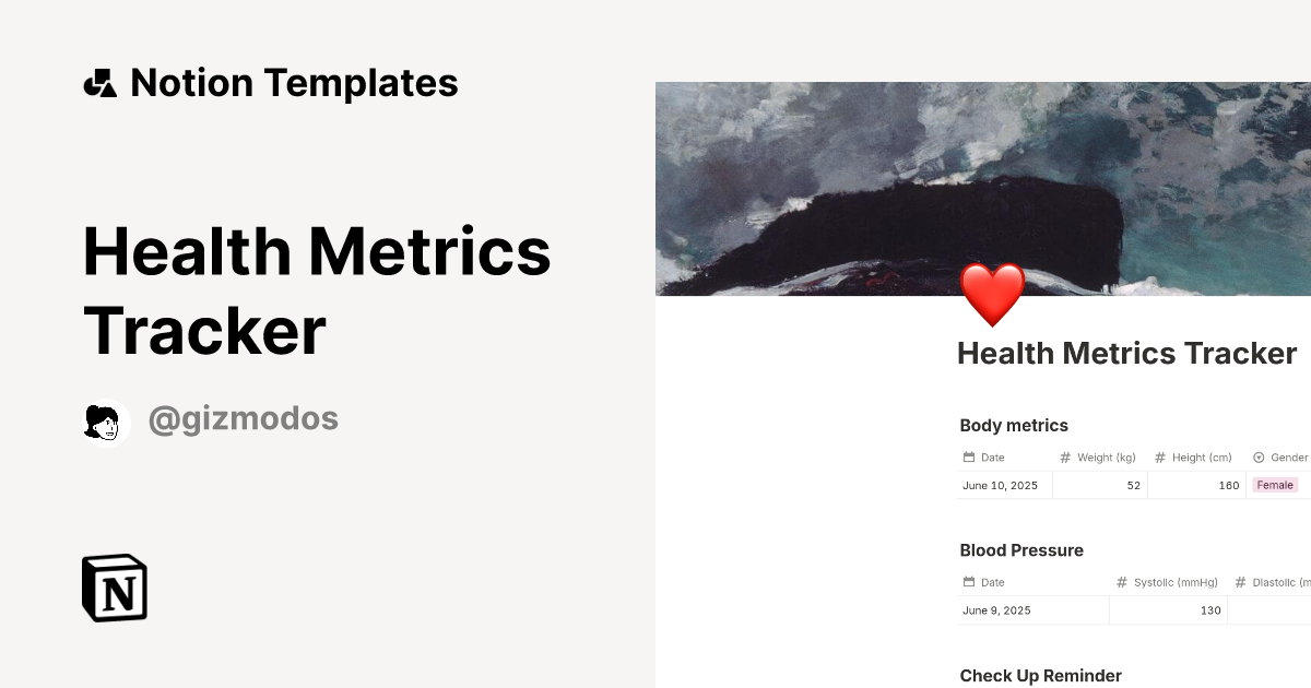 Health Metrics Tracker Template by Gizmodos | Notion Marketplace