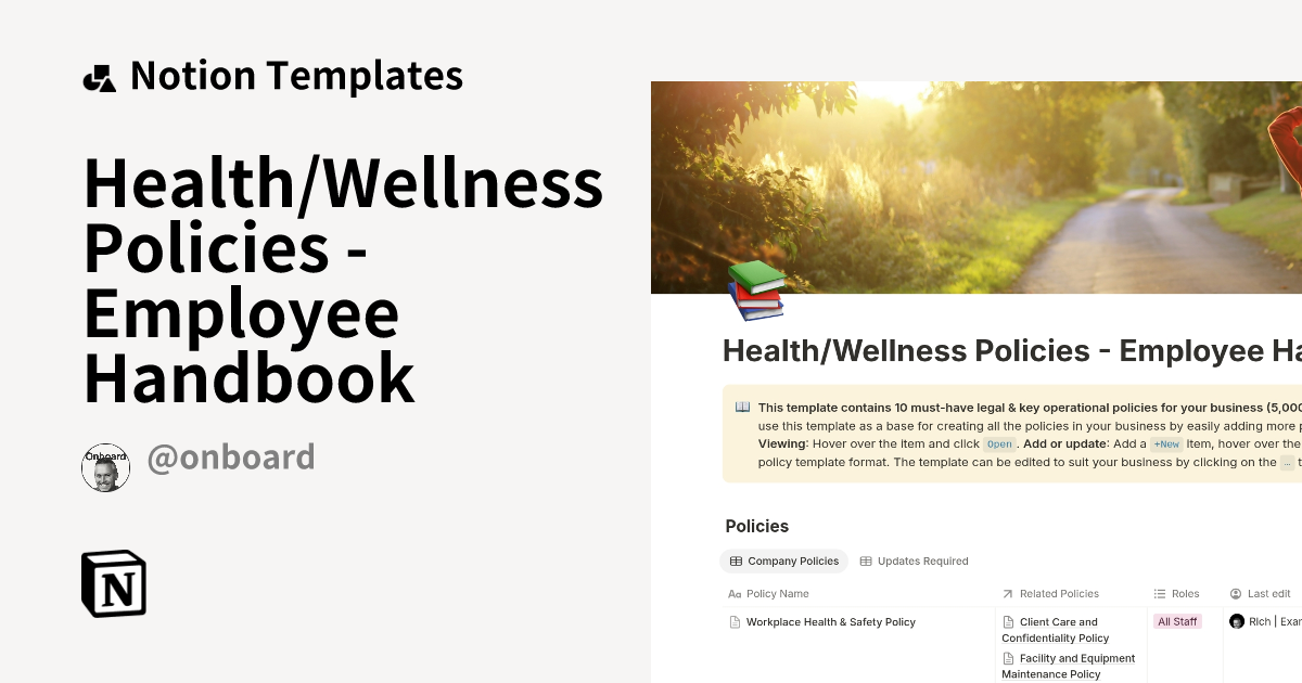 Health/Wellness Policies - Employee Handbook Template by Policy ...