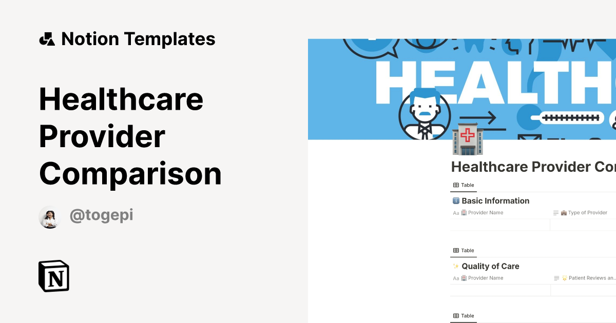 Healthcare Provider Comparison Template by TogepiLinhVuu | Notion ...