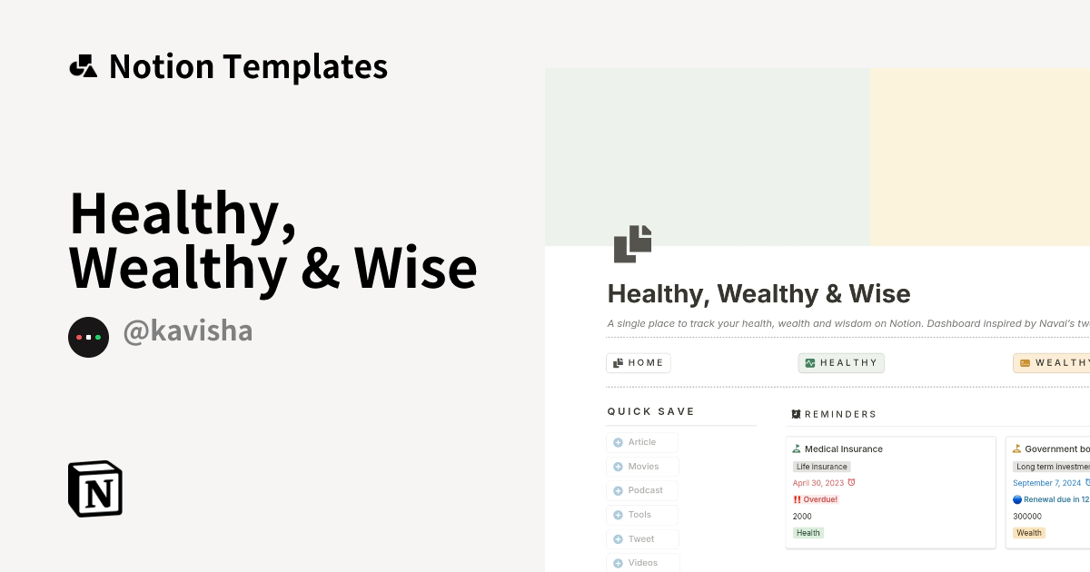 Healthy, Wealthy & Wise Template | Notion Marketplace