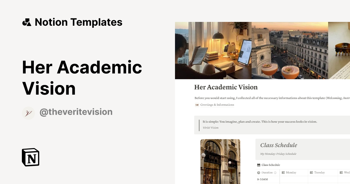Her Academic Vision Template | Notion Marketplace