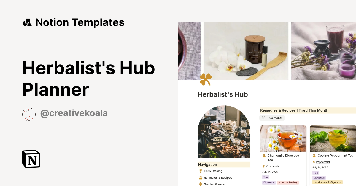 Herbalist's Hub Planner Template by Creative Koala | Notion Marketplace