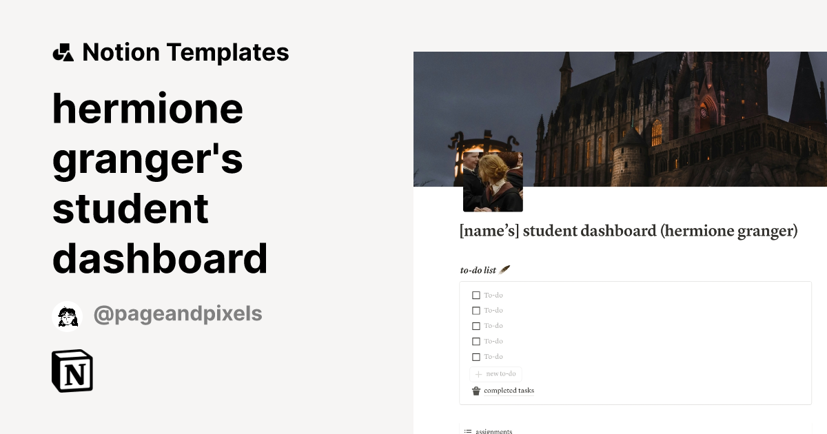 hermione granger's student dashboard Template by Page and Pixels ...