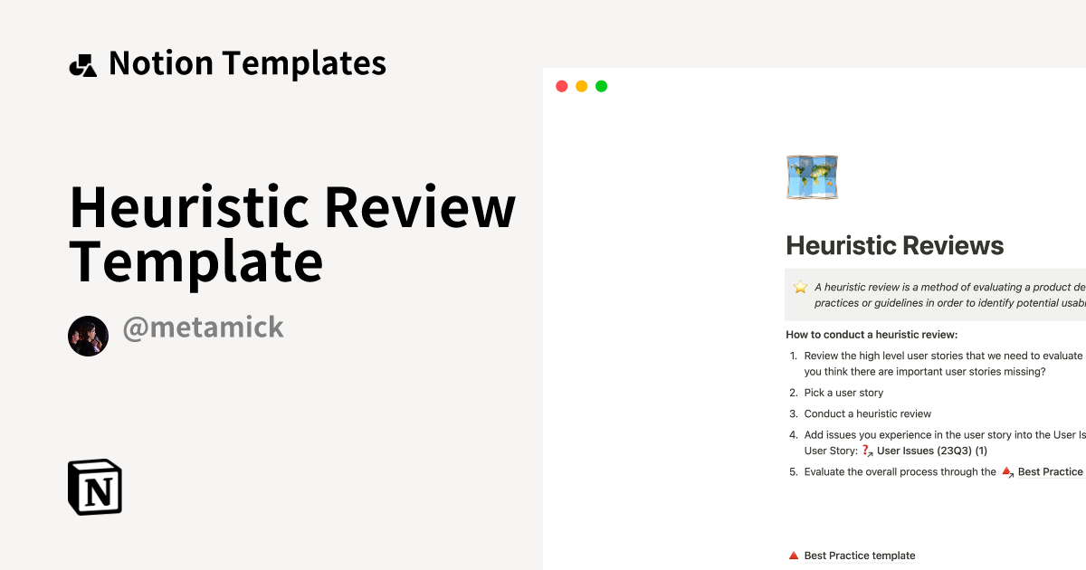 Heuristic Review Template Template by metamick | Notion Marketplace