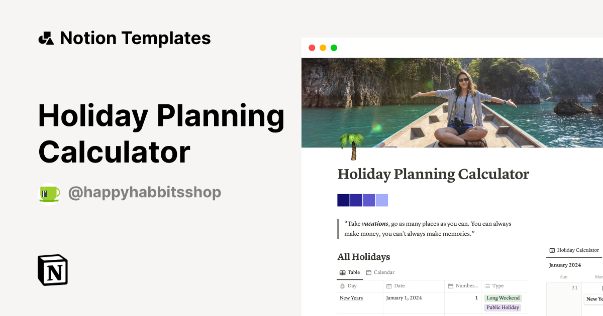 Holiday Planning Calculator Template by Happy Habbits | Notion Marketplace
