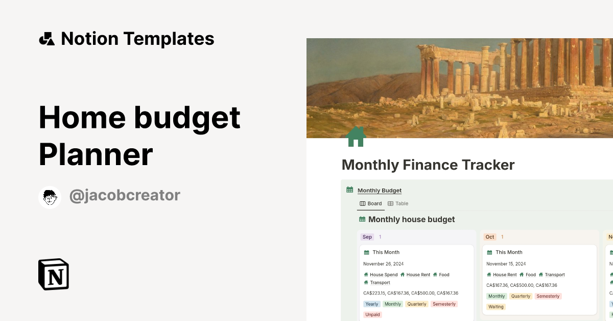 Home budget Planner Template by Fiker Creator | Notion Marketplace