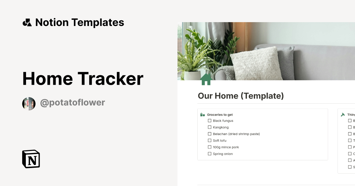Home Tracker Template by Josiah | Notion Marketplace