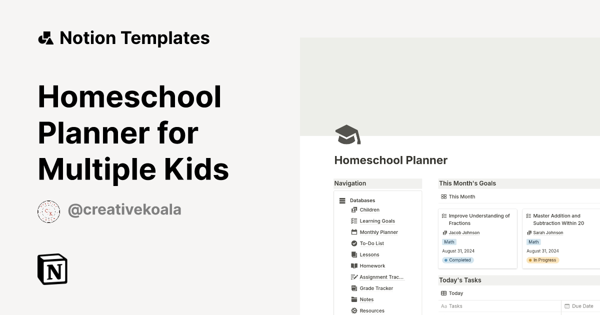 Homeschool Planner for Multiple Kids Template | Notion Marketplace