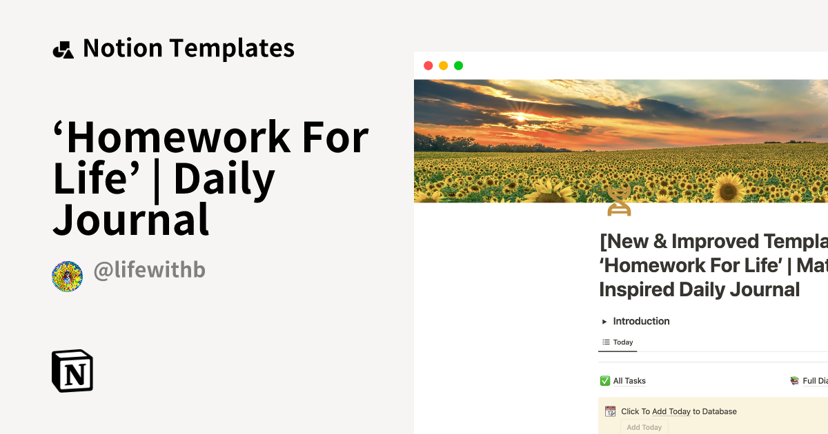 ‘Homework For Life’ | Daily Journal Template by Brent | Notion Marketplace
