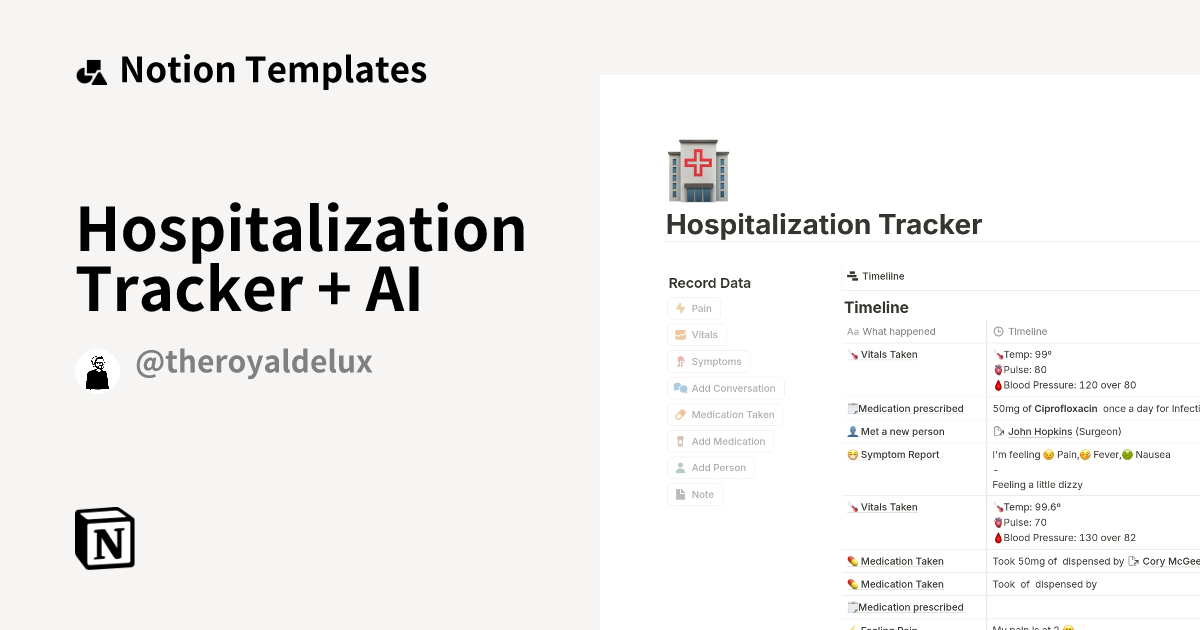 Hospitalization Tracker + AI Template | Notion Marketplace