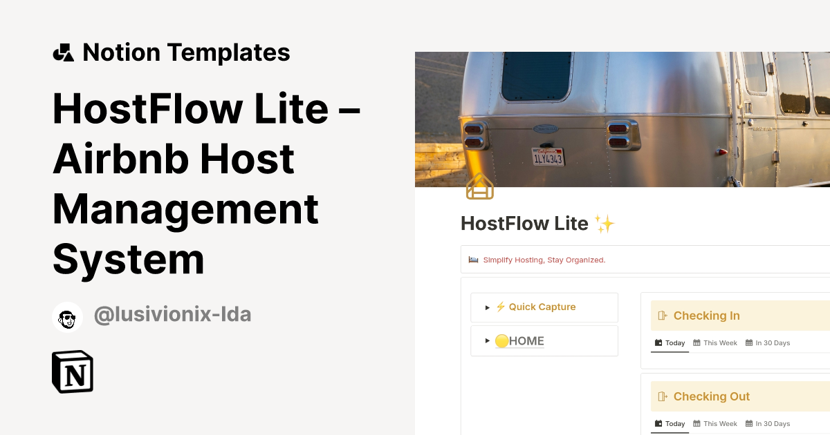 HostFlow Lite – Airbnb Host Management System Template | Notion Marketplace