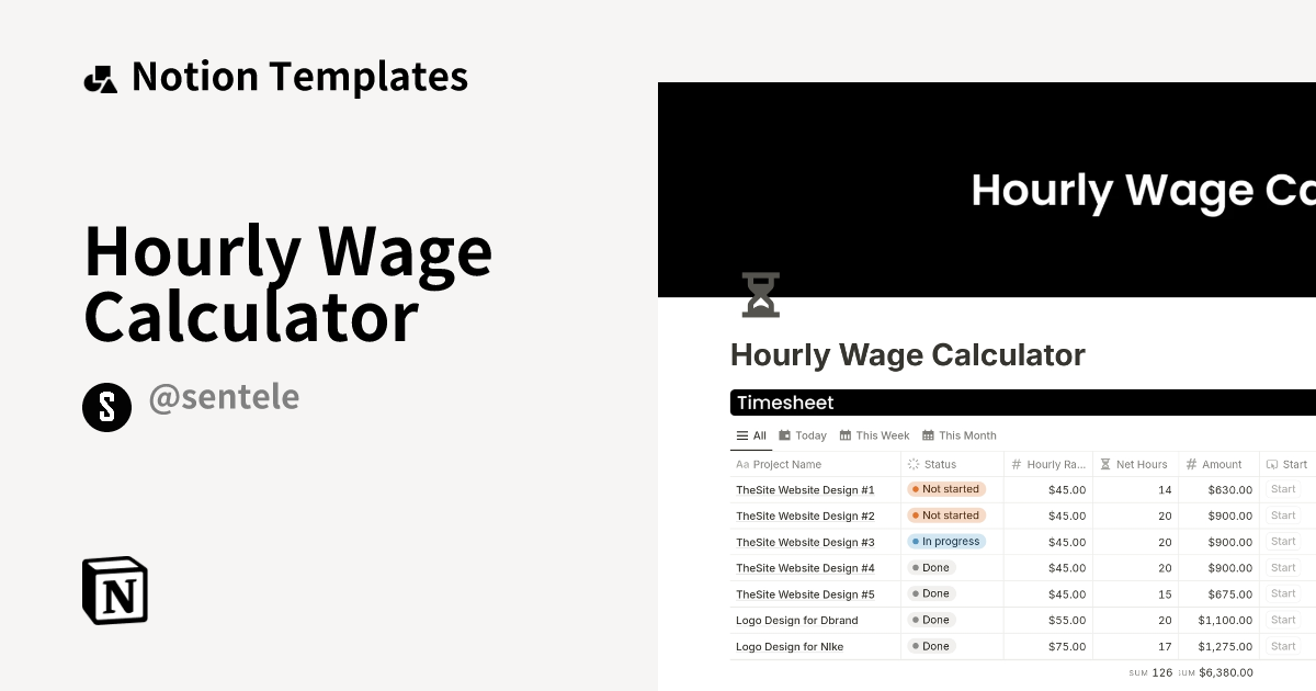 Hourly Wage Calculator Template | Notion Marketplace