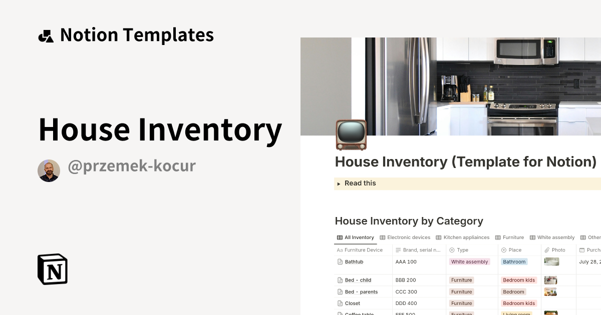 House Inventory Template | Notion Marketplace