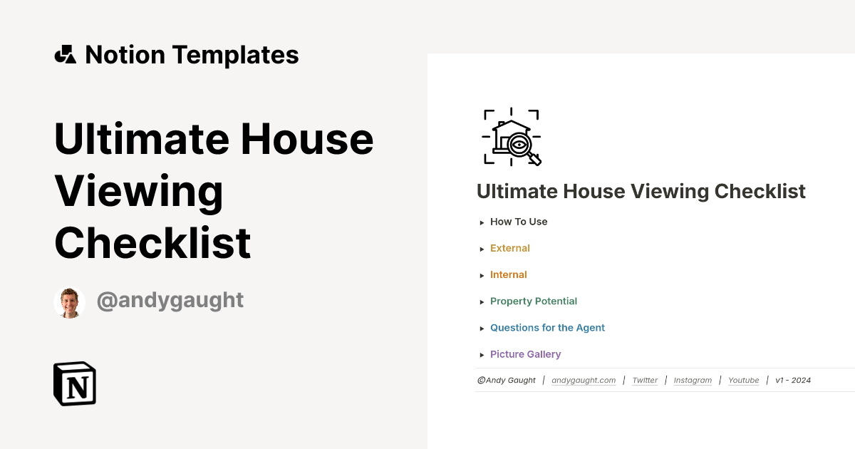 Ultimate House Viewing Checklist Template by Andy Gaught | Notion ...