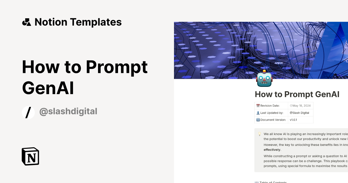 How to Prompt GenAI Template by Slash Digital | Notion Marketplace