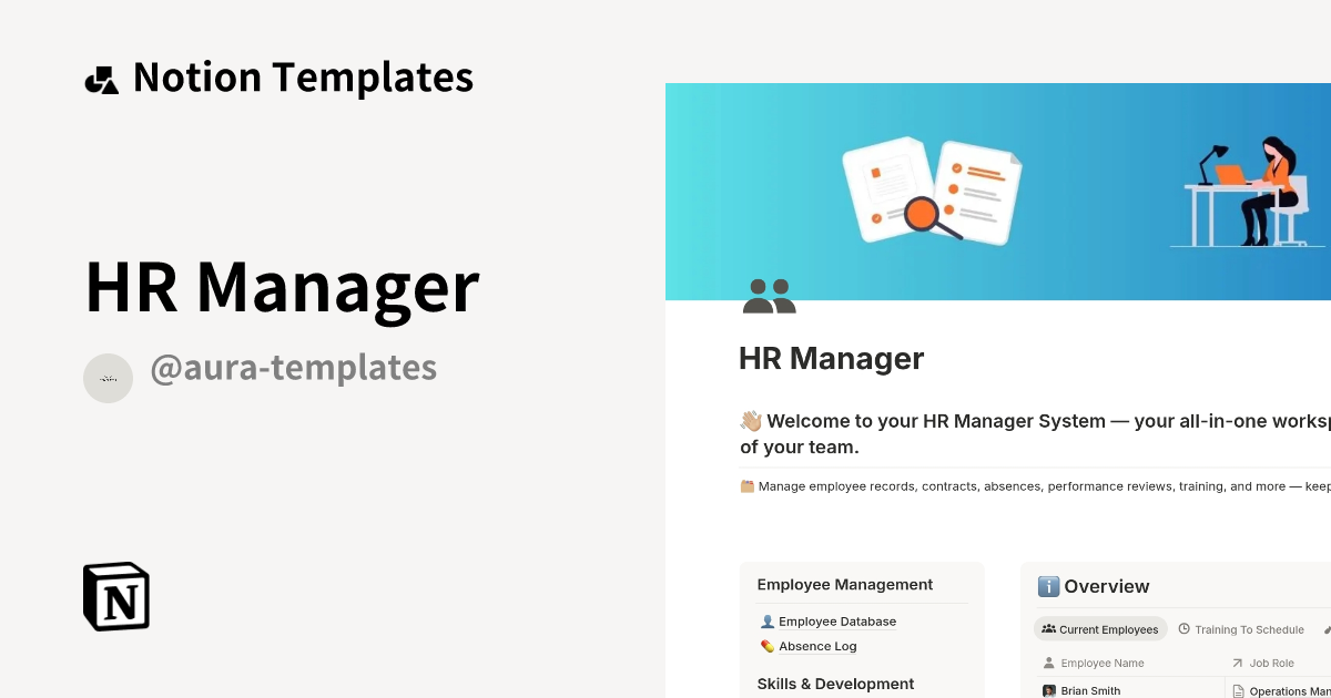 HR Manager Template by Aura Templates | Notion Marketplace