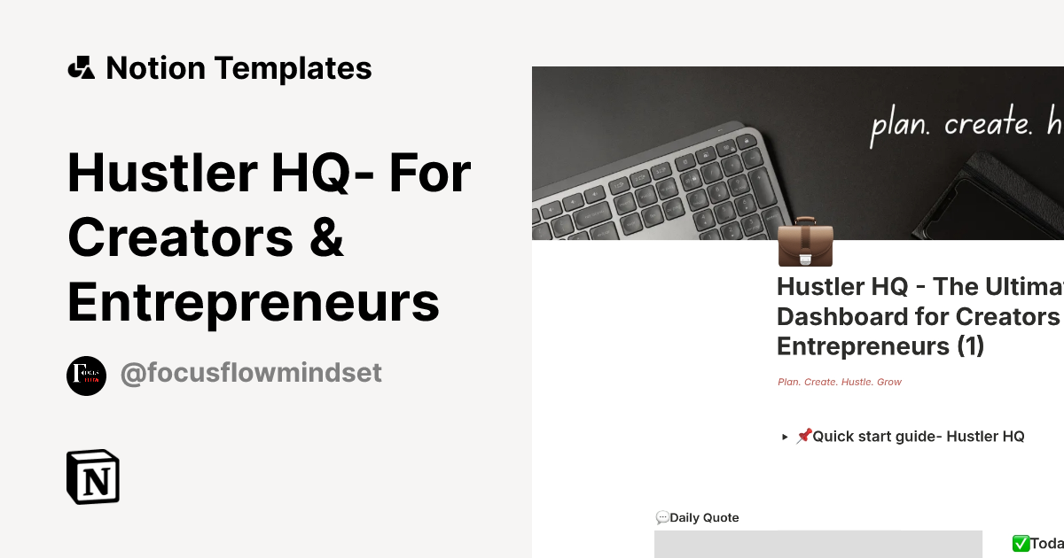 Hustler HQ- For Creators & Entrepreneurs Template | Notion Marketplace