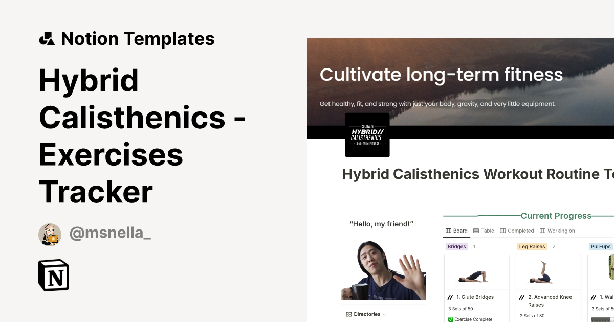 Hybrid Calisthenics - Exercises Tracker Template by just nella | Notion ...