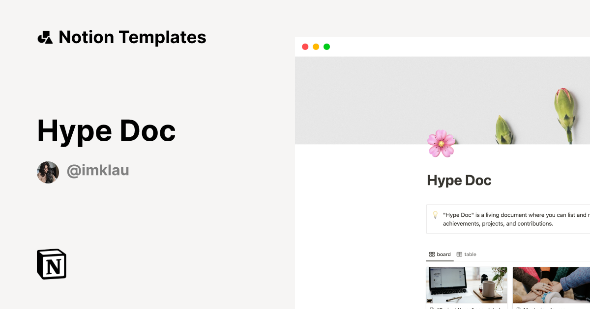 Hype Doc Template by Klaudia | Notion Marketplace