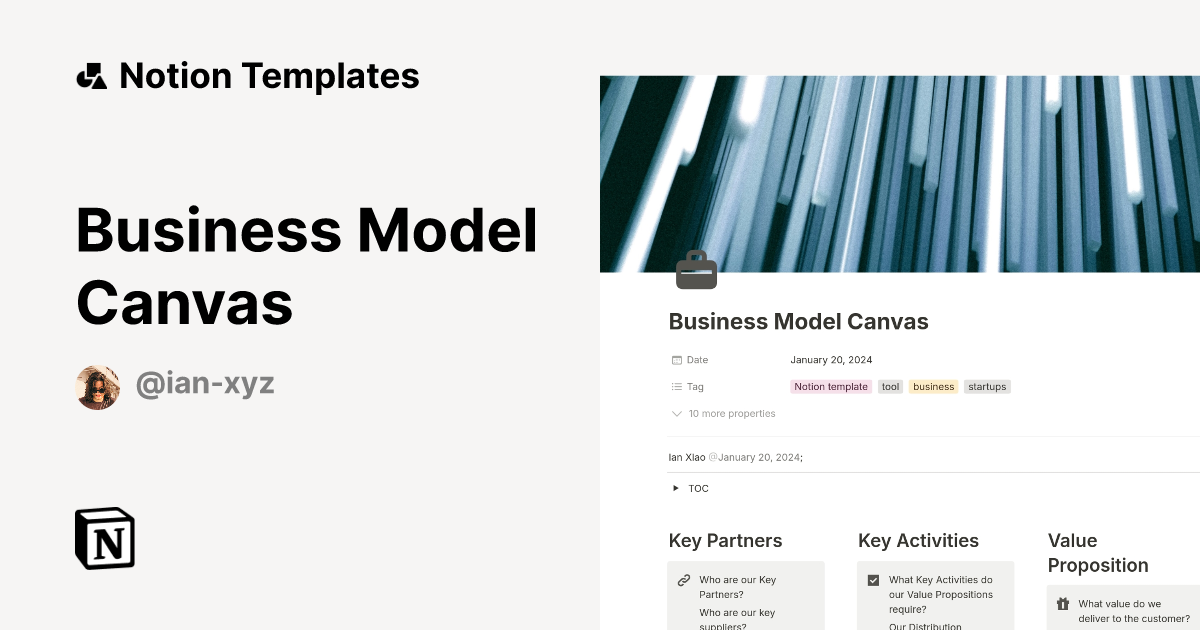 Business Model Canvas Template by Ian Hsiao | Notion Marketplace