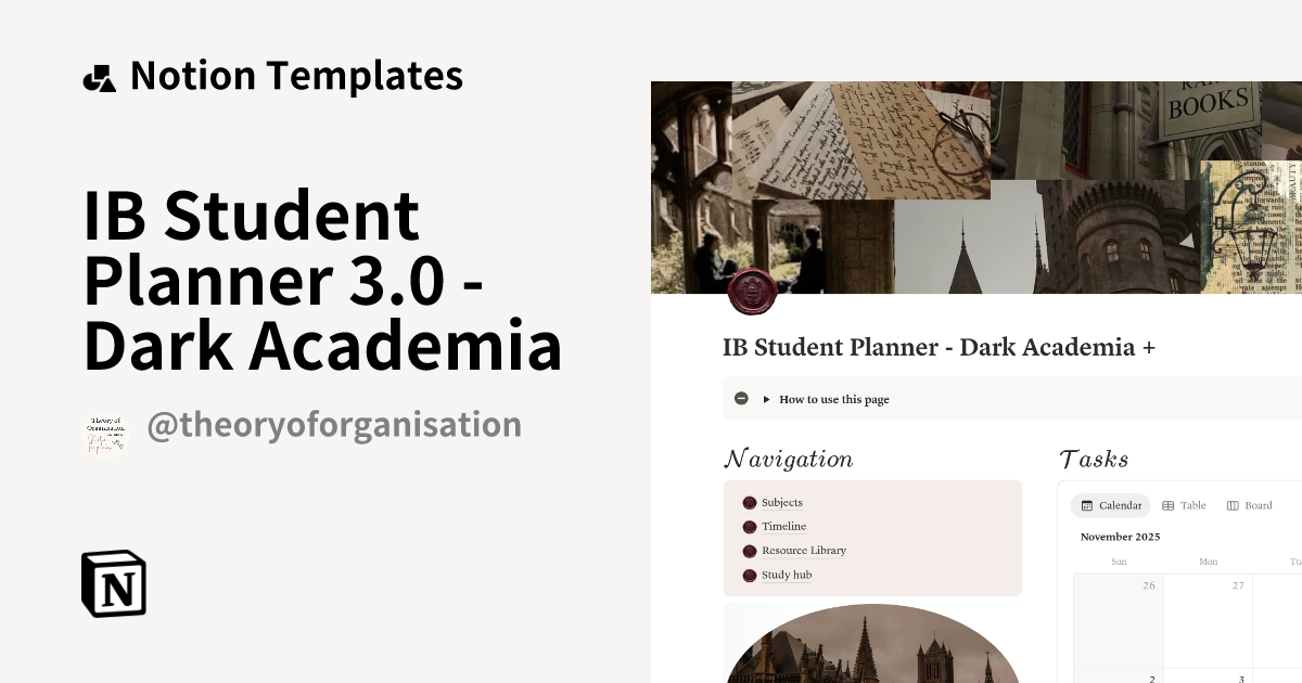 IB Student Planner 3.0 - Dark Academia Template | Notion Marketplace