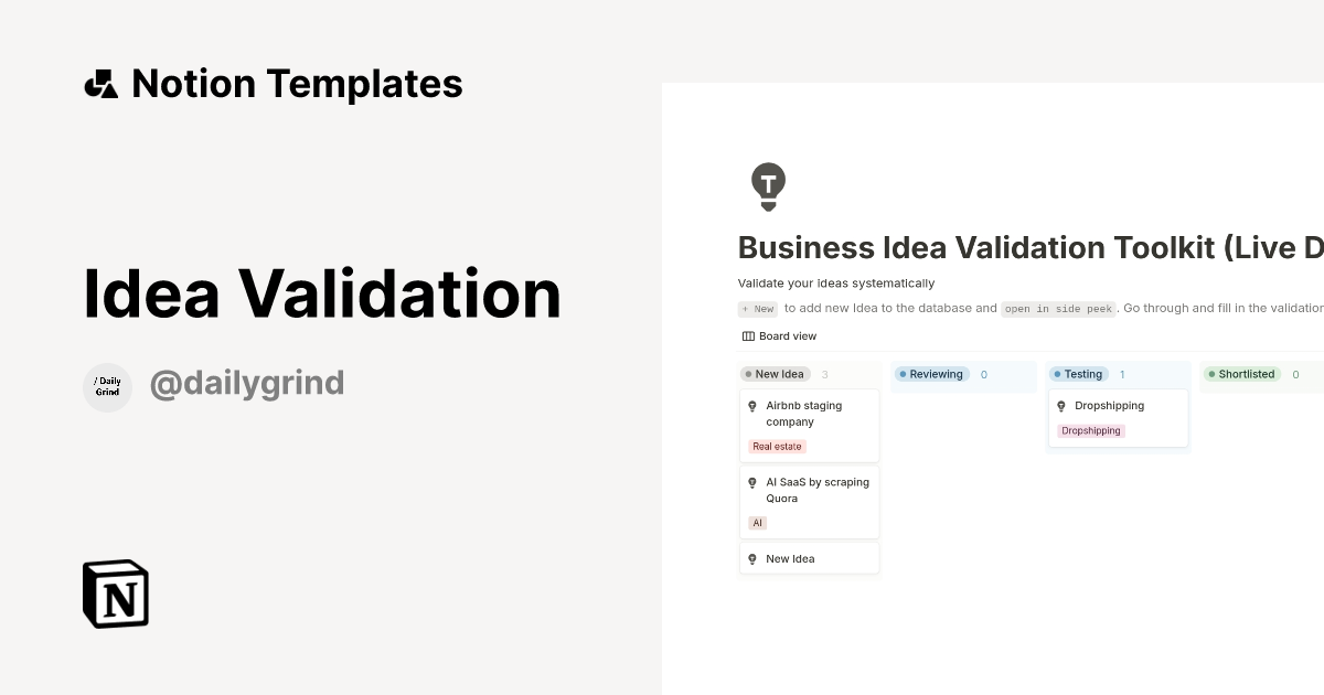 Idea Validation Template by Daily Grind | Notion Marketplace