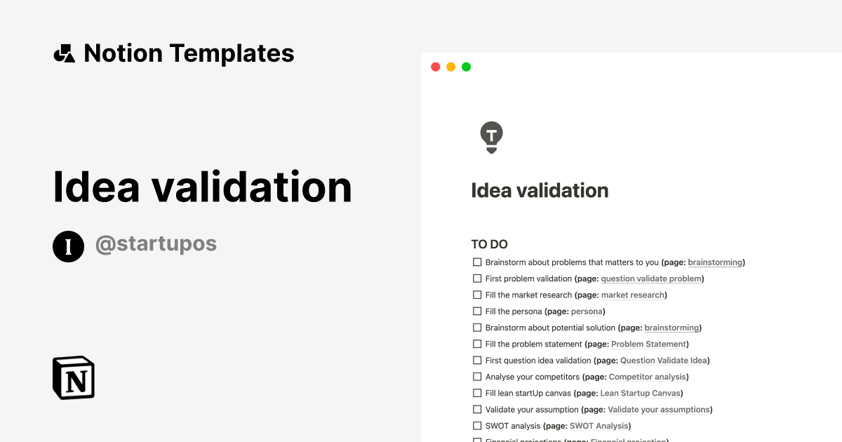 Idea validation Template by Idea OS - Validate your startup idea | Notion Marketplace