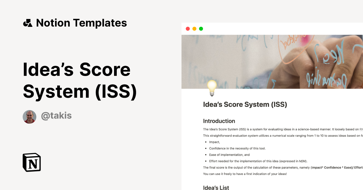 Idea’s Score System (ISS) Template by Takis Athanassiou | Notion ...