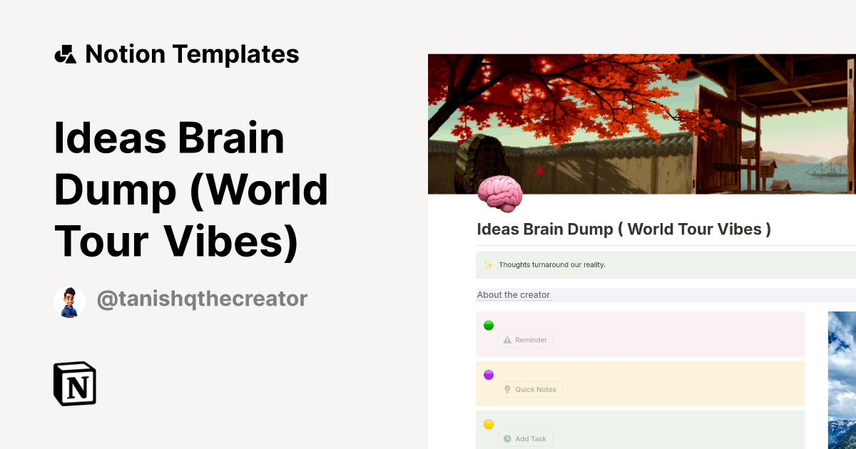 Ideas Brain Dump (World Tour Vibes) Template | Notion Marketplace