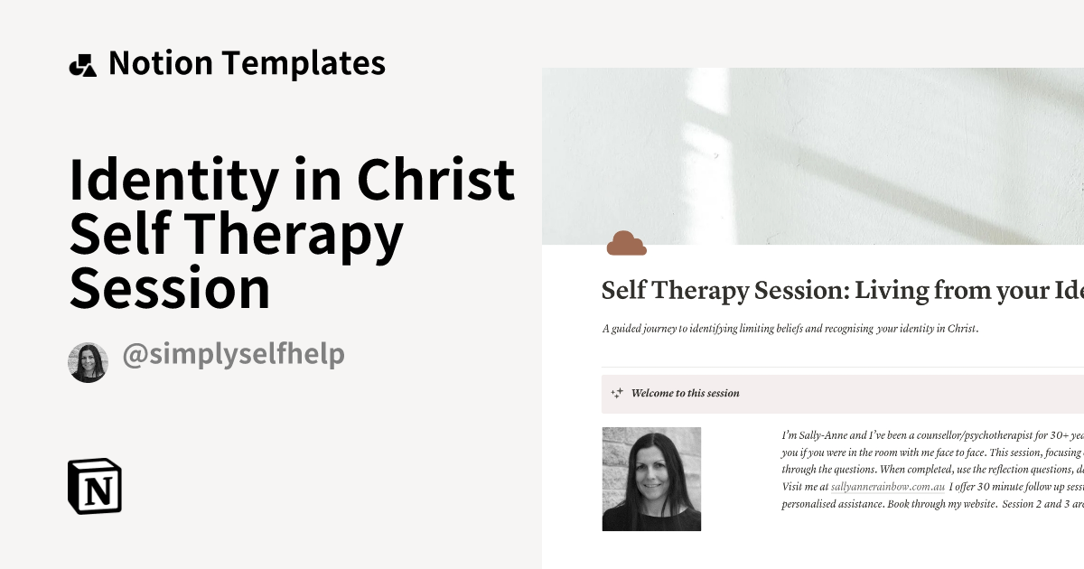 Identity in Christ Self Therapy Session Template by Simply Self Help ...