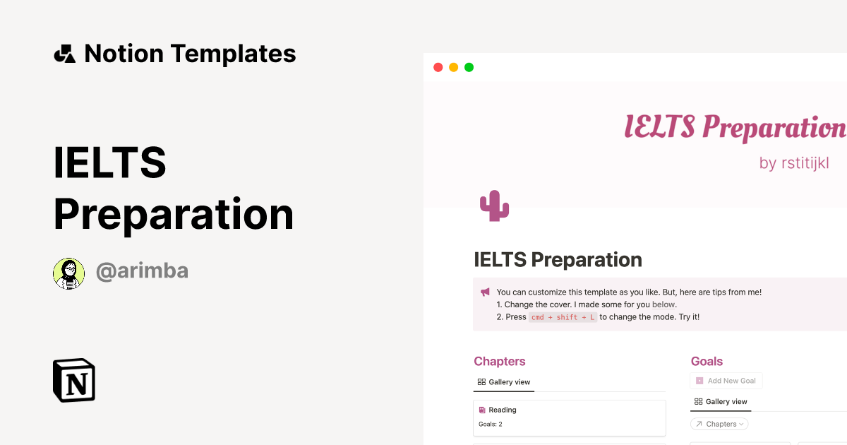 IELTS Preparation Template by Arimba | Notion Marketplace