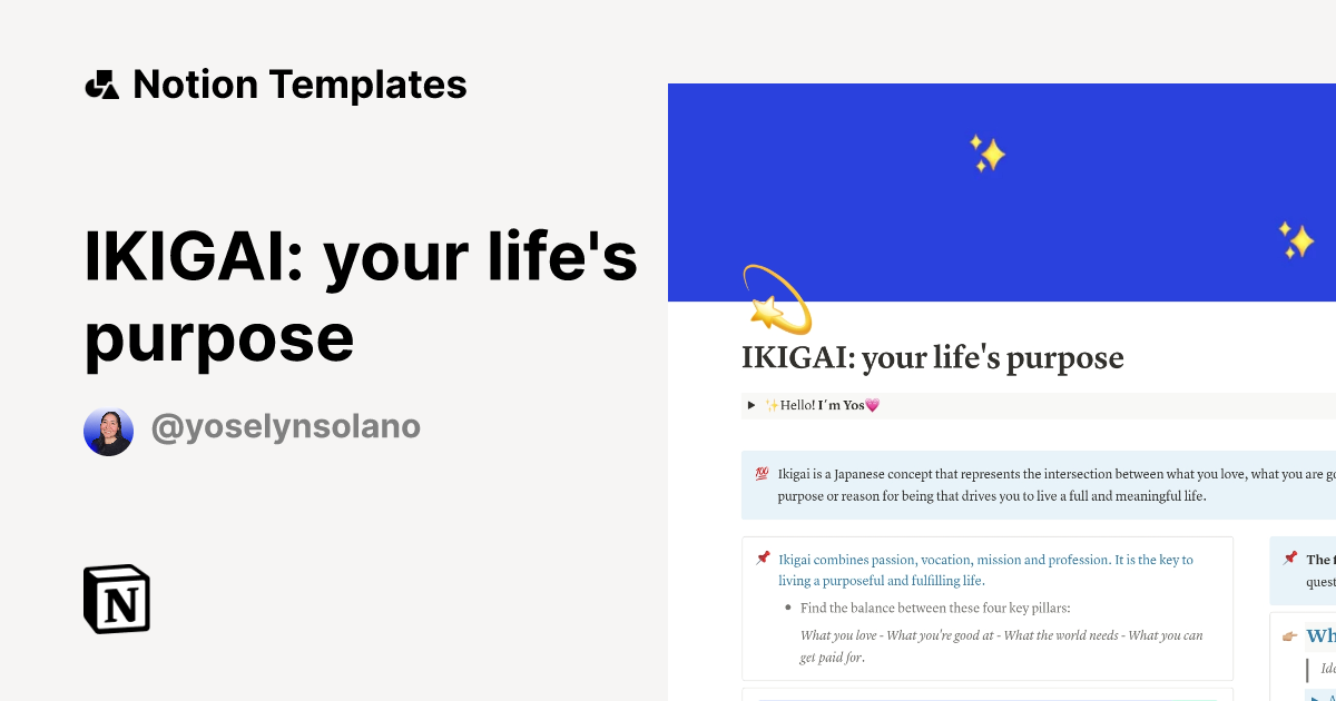 IKIGAI: your life's purpose Template by Yoselyn Solano | Notion Marketplace