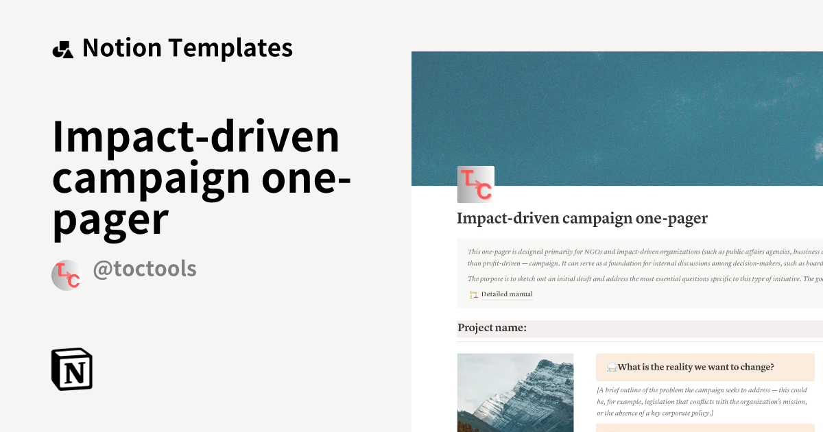 Impact-driven campaign one-pager Template | Notion Marketplace