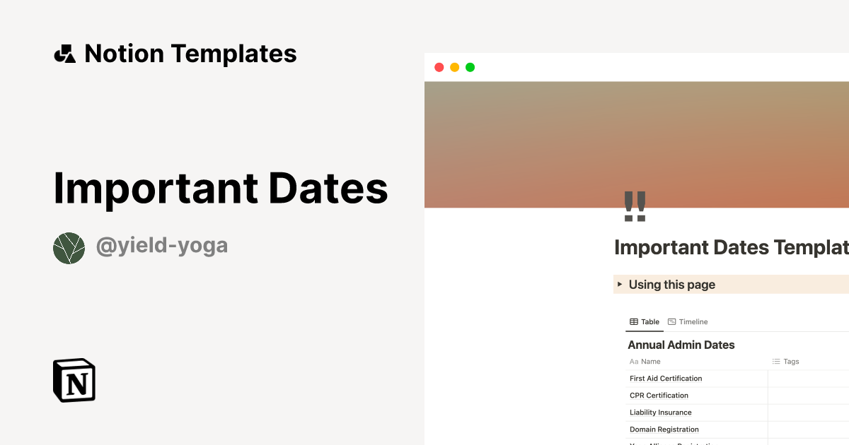 Important Dates Template by Daphne Manhattan | Notion Marketplace