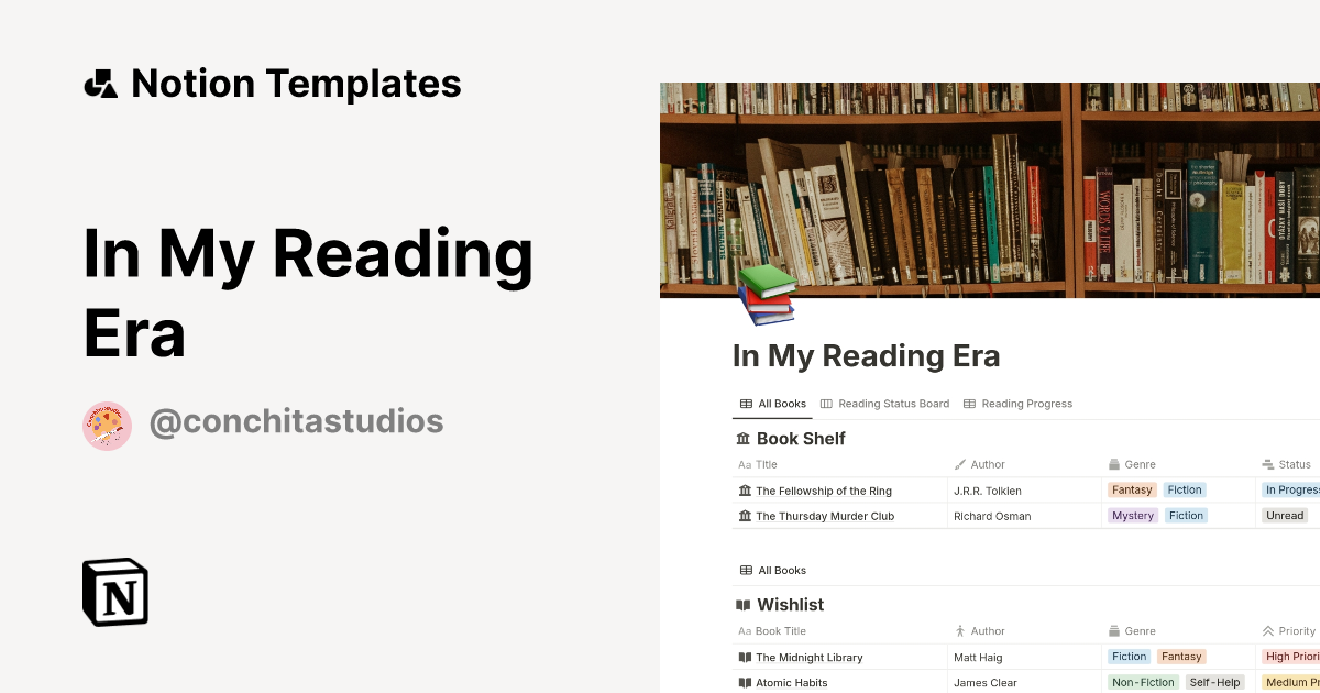 In My Reading Era Template by Conchita Studios | Notion Marketplace