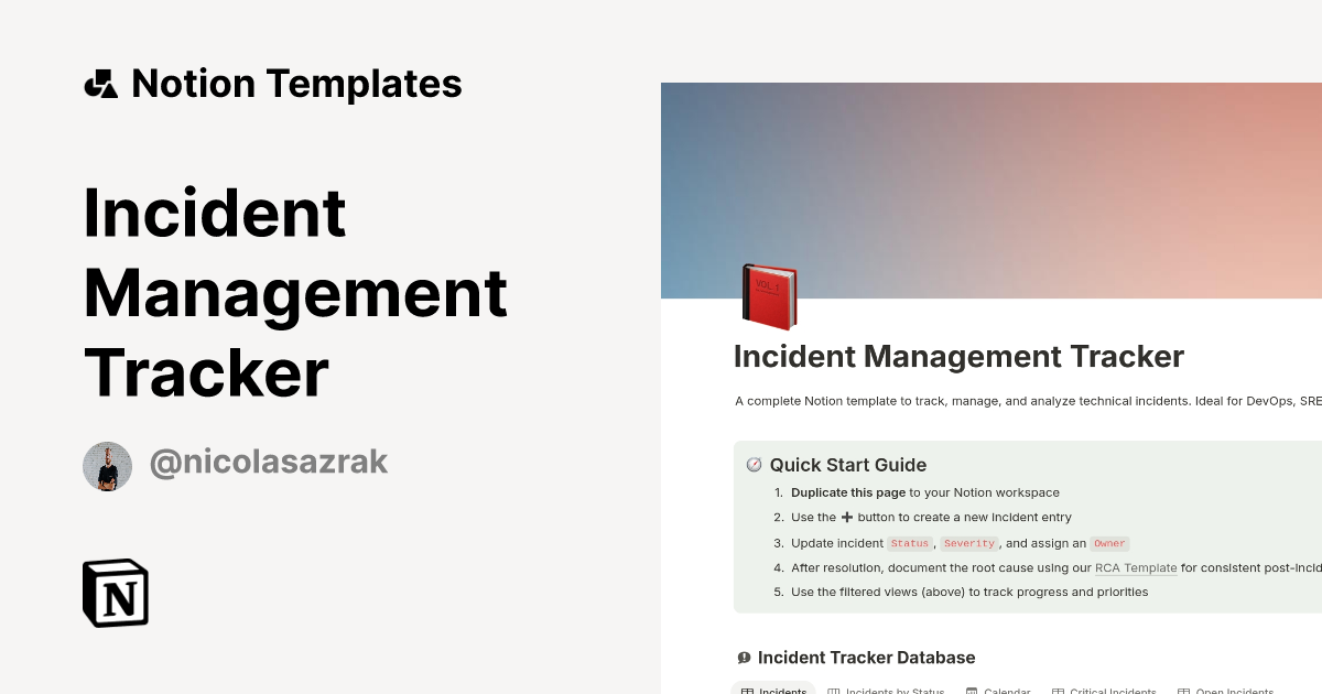 Incident Management Tracker Template by Nicolas Azrak | Notion Marketplace