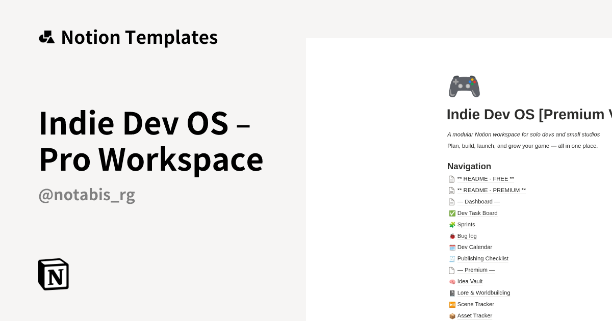 Indie Dev OS – Pro Workspace Template | Notion Marketplace