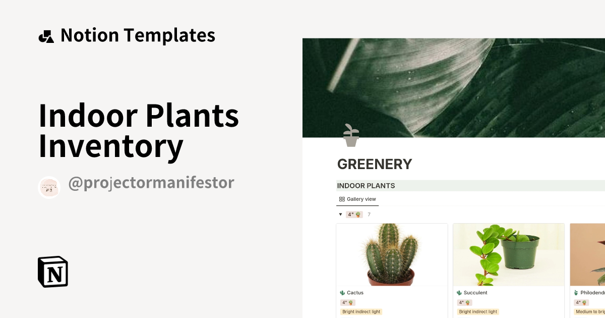 Indoor Plants Inventory Template by Projector Manifestor | Notion ...