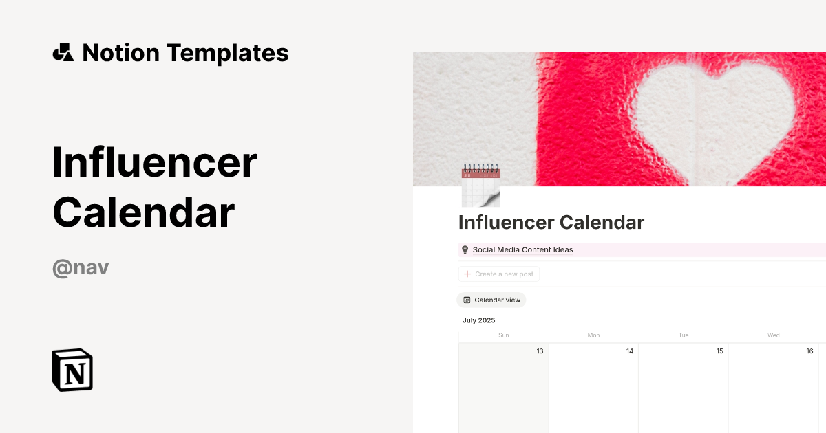 Influencer Calendar Template by bynav | Notion Marketplace