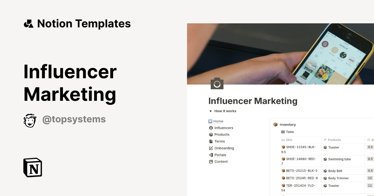 Influencer Marketing Template by TopSystems.io | Notion Marketplace