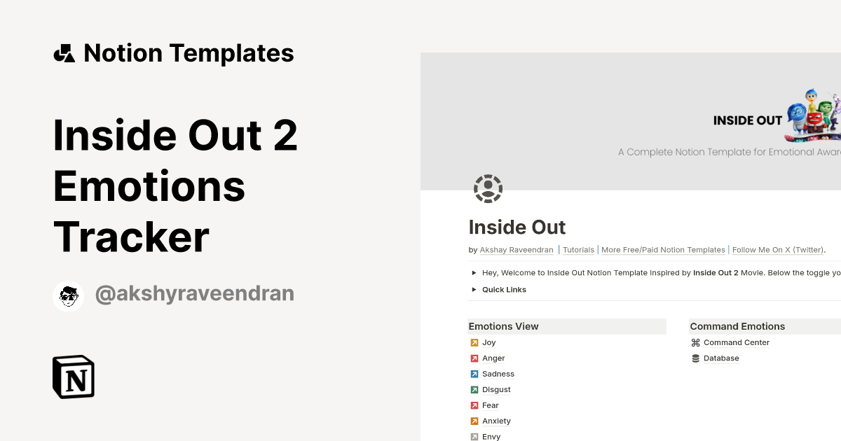Inside Out 2 Emotions Tracker Template by Akshay Raveendran | Notion ...