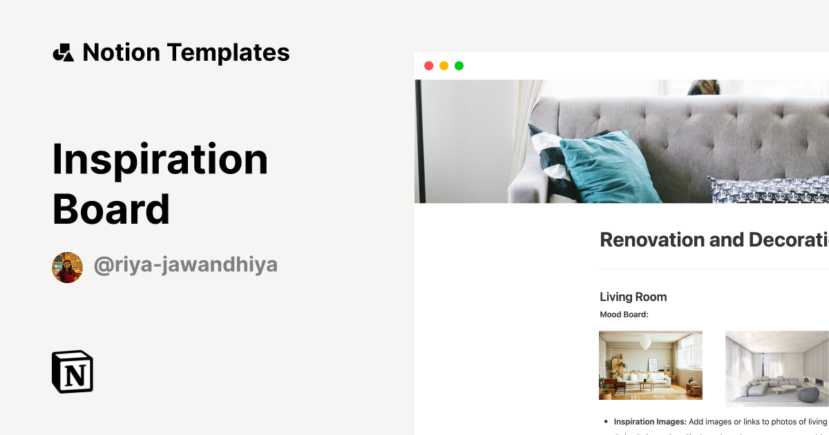 Inspiration Board Template by Riya Jawandhiya | Notion Marketplace