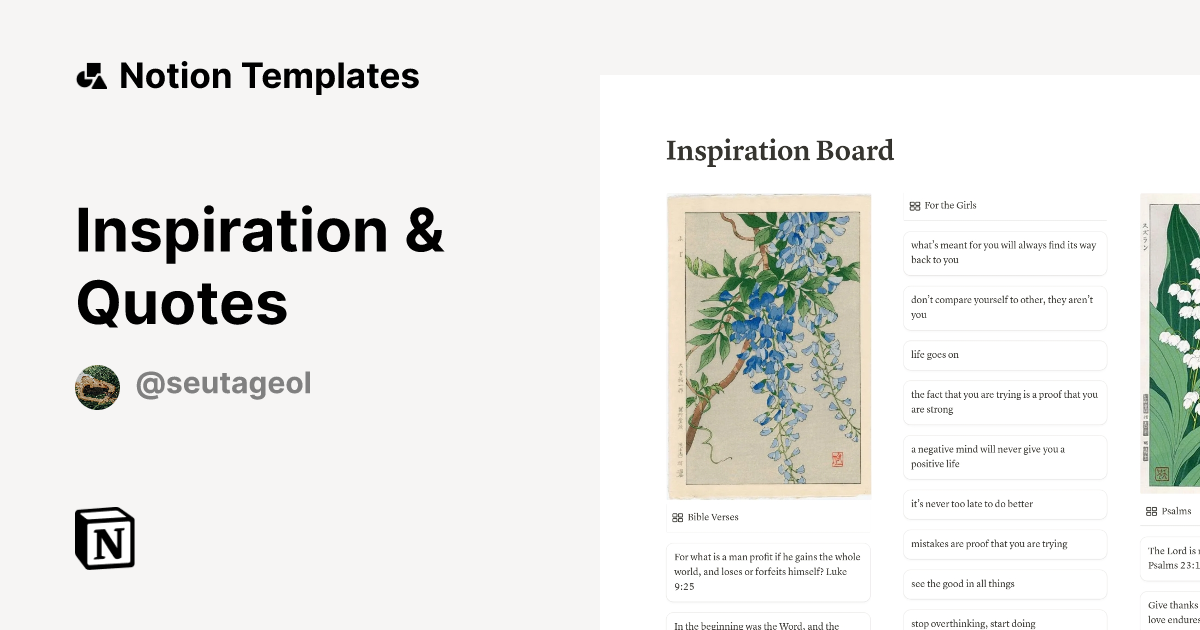 Inspiration & Quotes Template by 스타걸 | Notion Marketplace