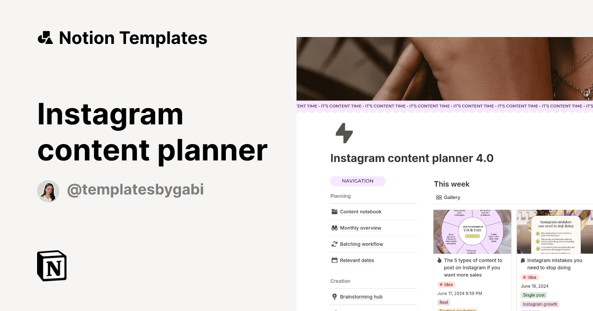 Instagram content planner Template by Gabi | Templates by Gabi | Notion ...