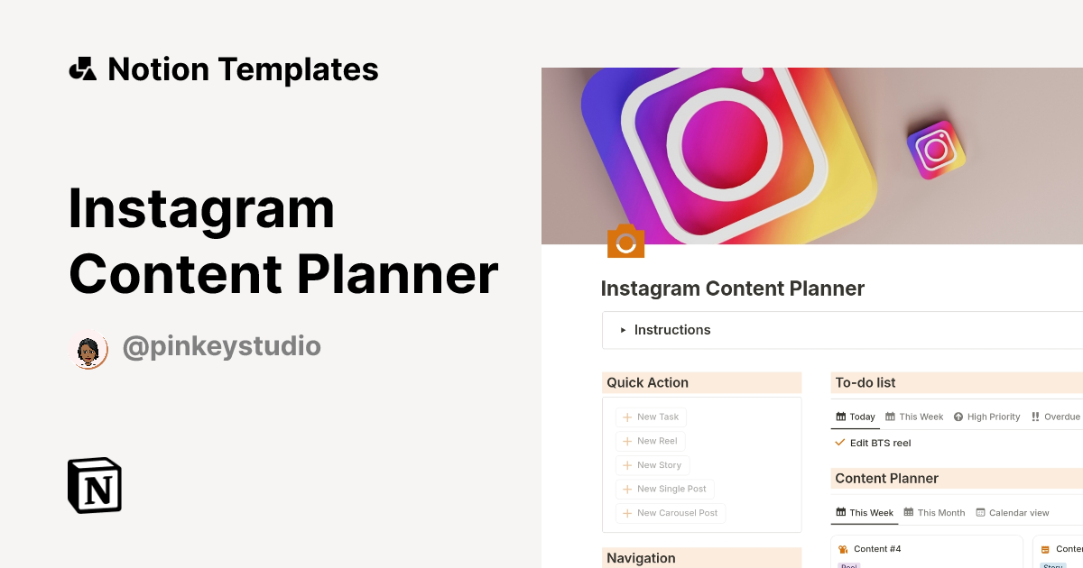 Instagram Content Planner Template by Pinkey | Notion Marketplace