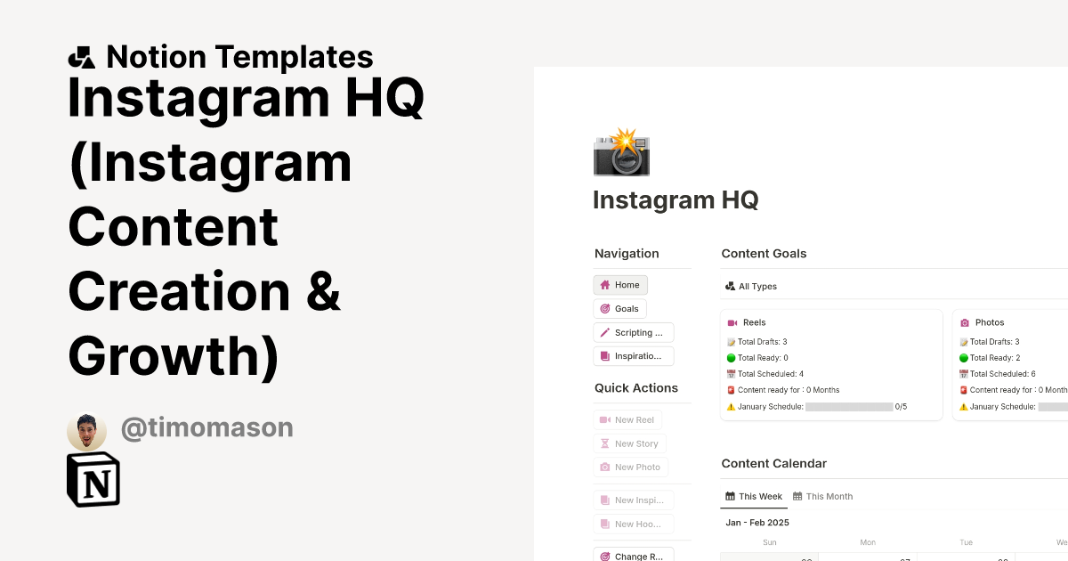 Instagram HQ (Instagram Content Creation & Growth) Template | Notion ...