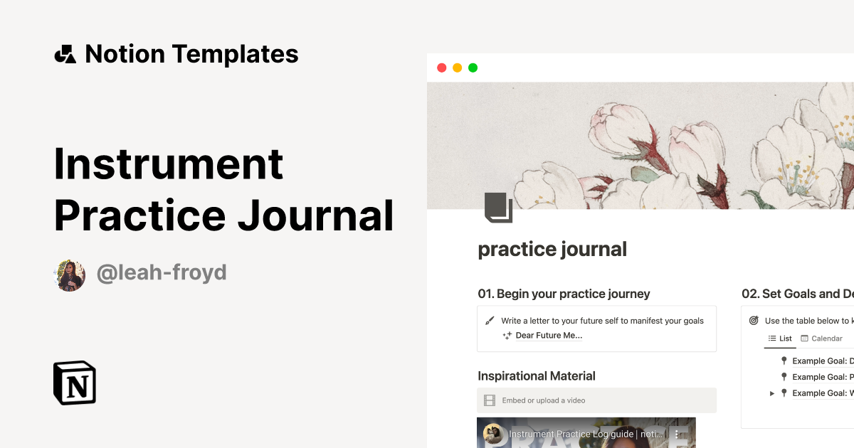 Instrument Practice Journal Template by Leah Froyd | Notion Marketplace
