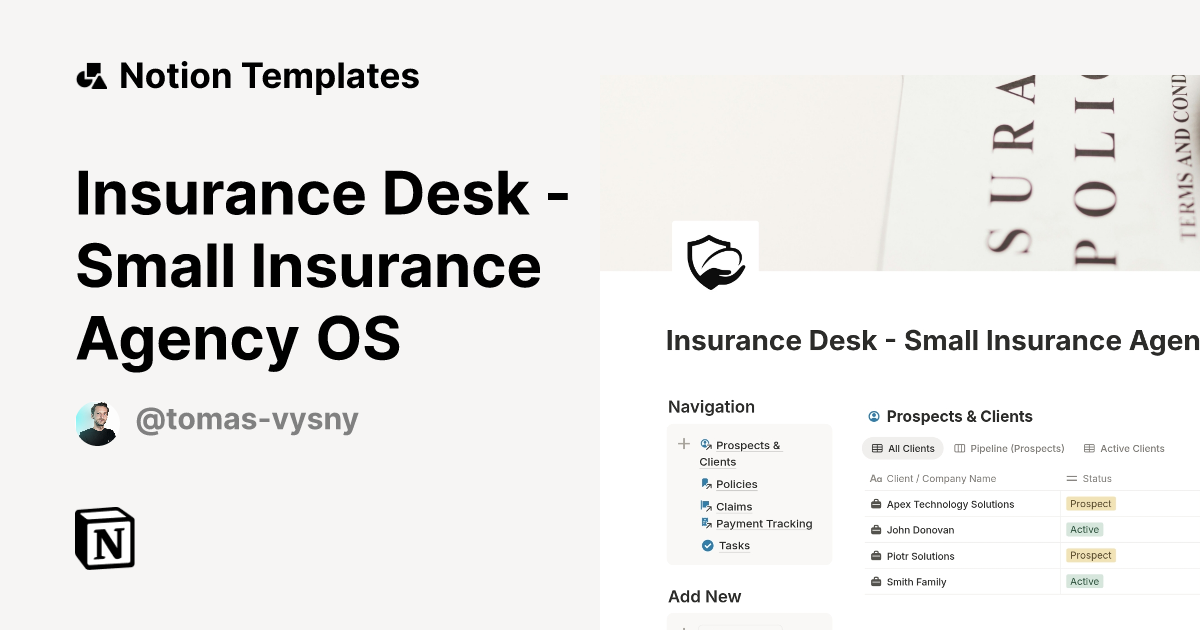 Insurance Desk - Small Insurance Agency OS Template | Notion Marketplace