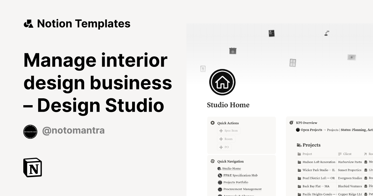 Manage interior design business – Design Studio Template | Notion ...