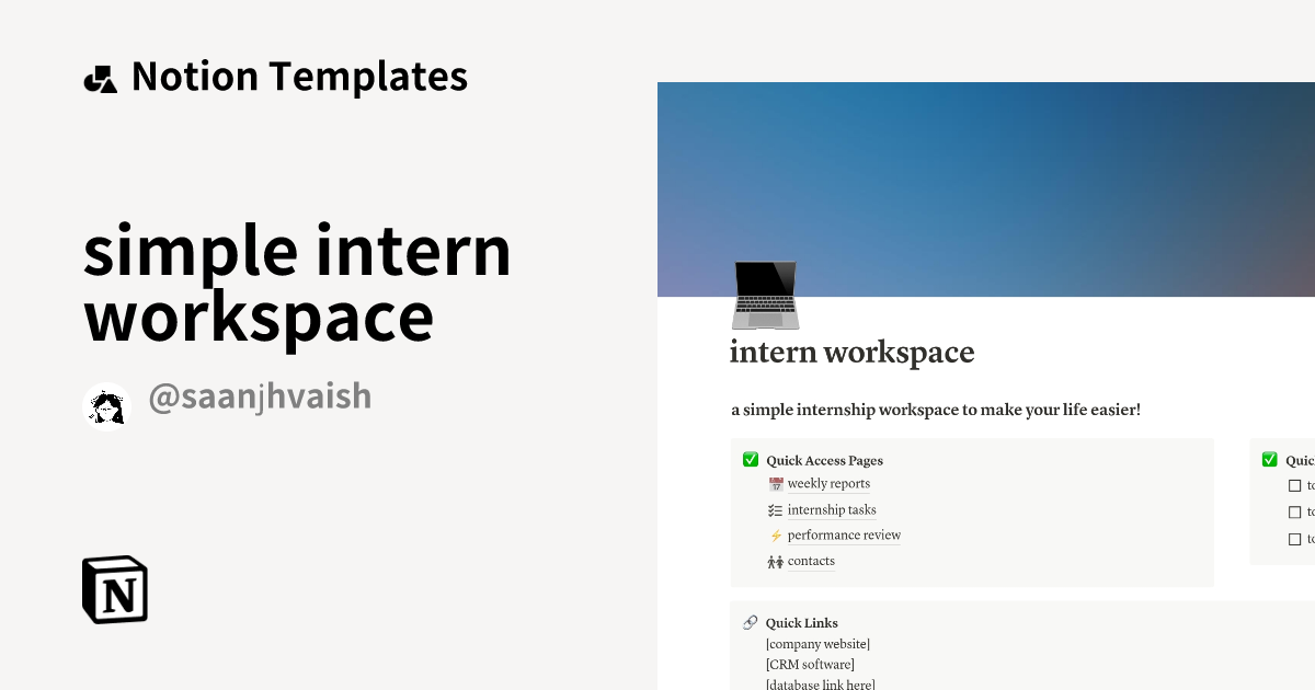 simple intern workspace Template | Notion Marketplace